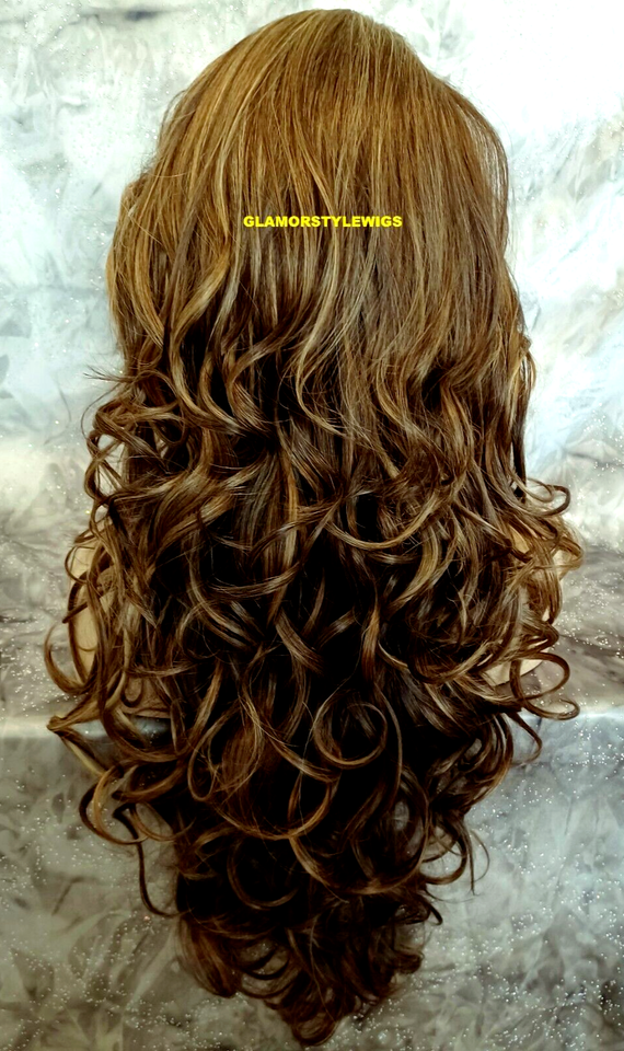 LACE FRONT FULL WIG LONG WAVY LAYERED SIDE PART GOLDEN BROWN MIX HEAT ...