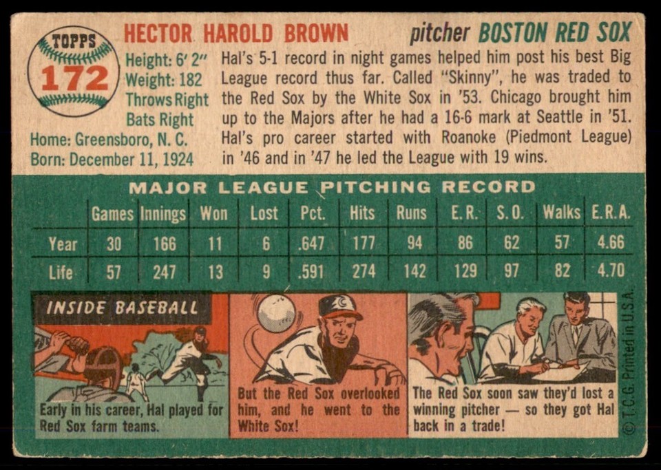 1954 Topps Hal Brown Boston Red Sox #172 VG/EX | eBay