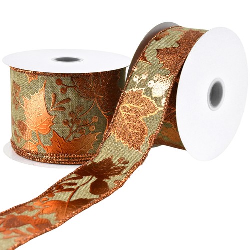 Embossed Autumn Leaves Faux Linen Wired Ribbon, 10-yard | eBay