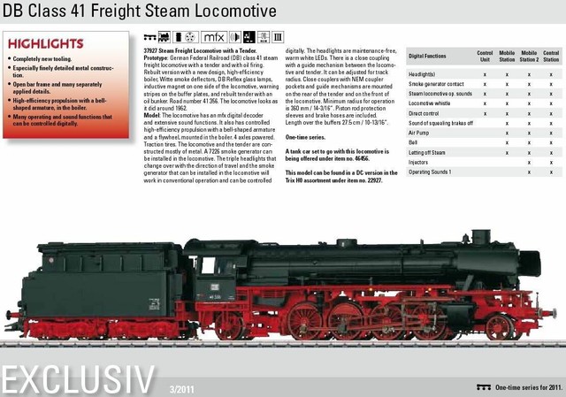 Marklin 37927 HO German Federal Railroad DB Class 41 Steam Freight ...