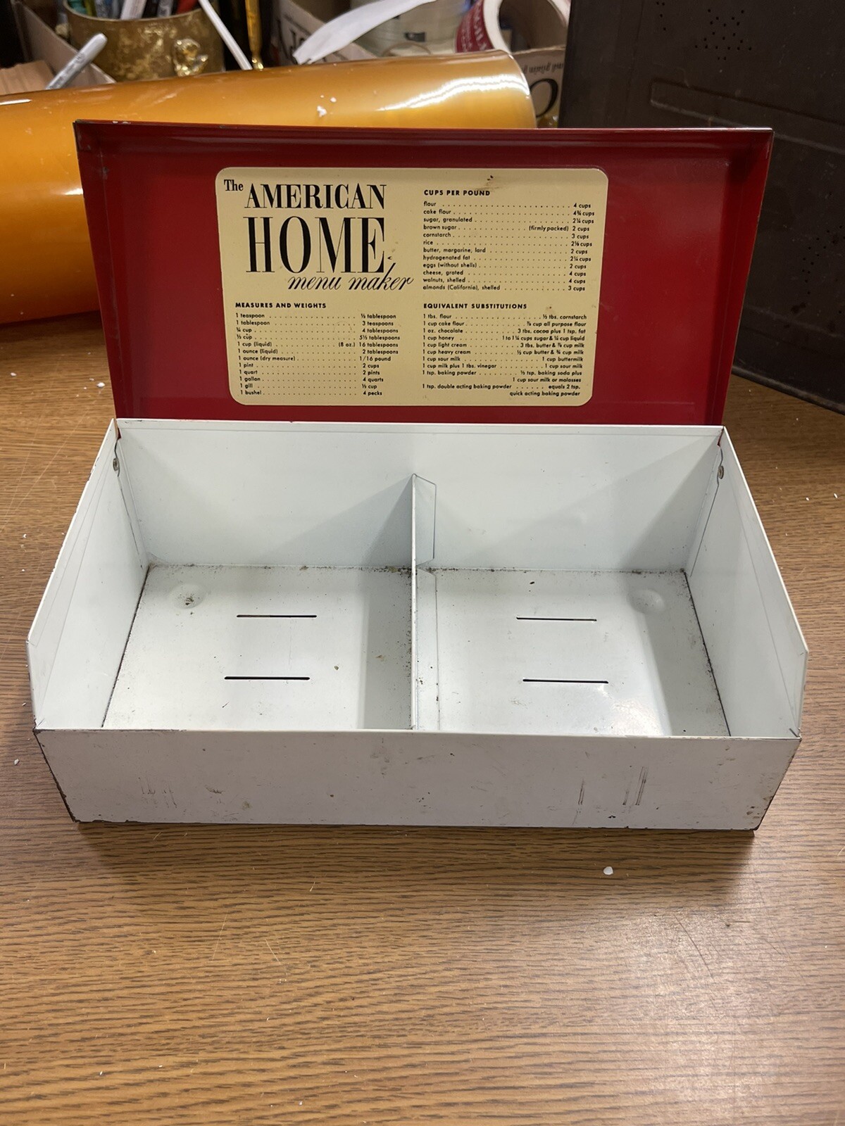 Vintage 1950s American Home Menu Maker Tin Metal Recipe Box Red & White ...