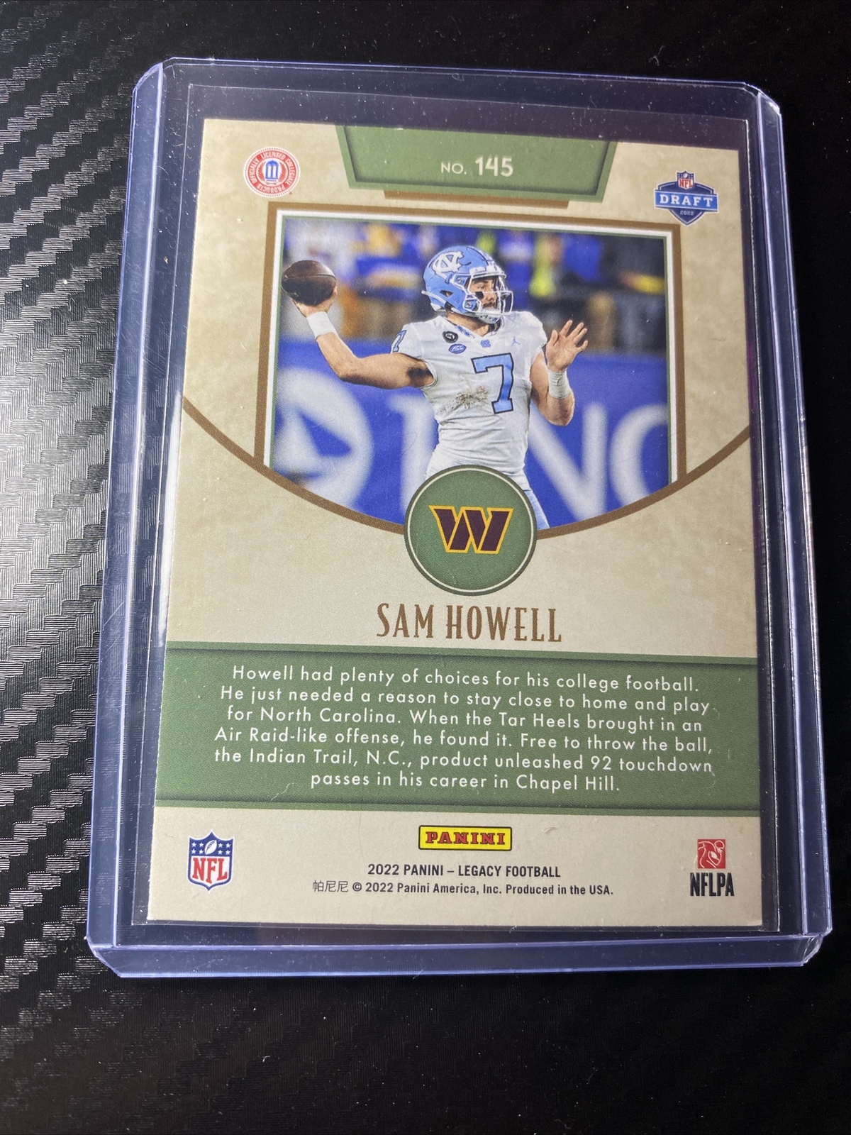 Sam Howell - 2022 Panini Legacy rookie card RC No. 145 - UNC ...