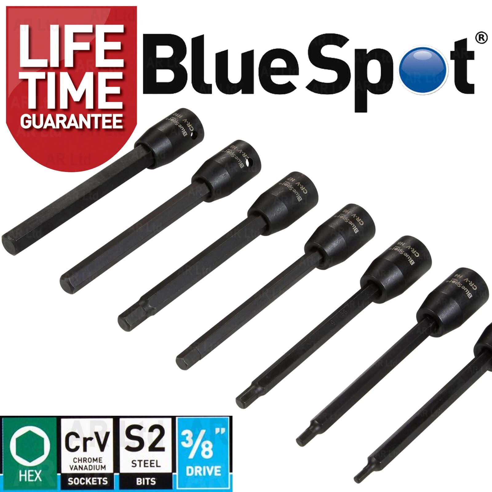 BlueSpot 7 IMPACT Allen Key HEX Bit Sockets. Extra Long HEX Key S2 ...