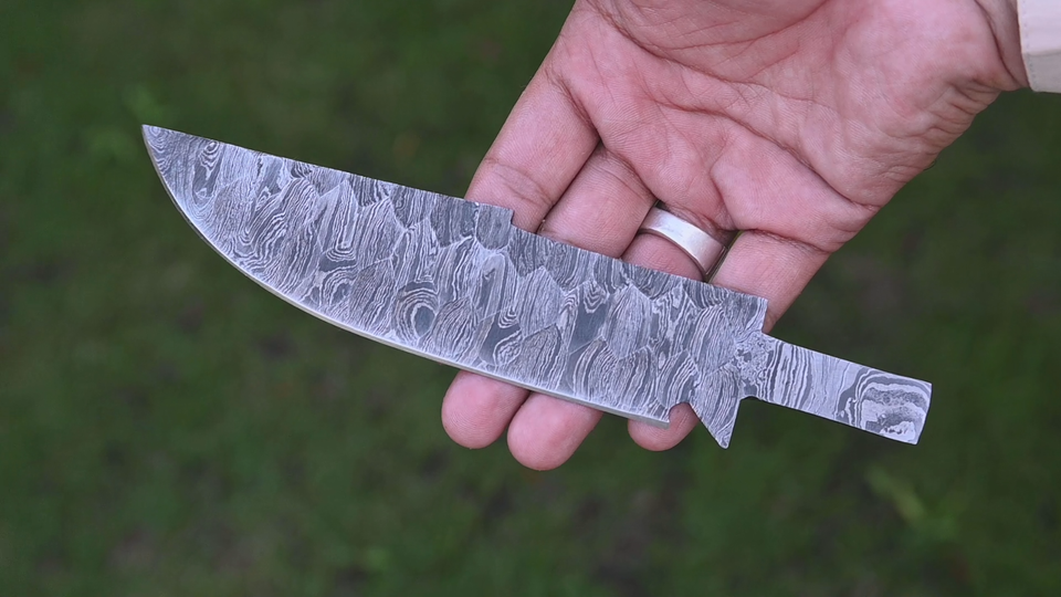 FULL TANG HAND FORGED DAMASCUS STEEL BLADE BLANK HUNTING SKINNING KNIFE ...