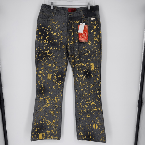 Johnny Blaze Flame Splatter Paint Grey Denim Jeans Size 15/16 NWT Y2K ...