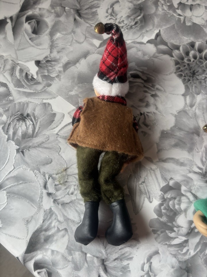 CHRISTMAS PIXIE ELF 10”DECORATIVE DOLL Plaid Red Outfit Wired Legs Arms ...