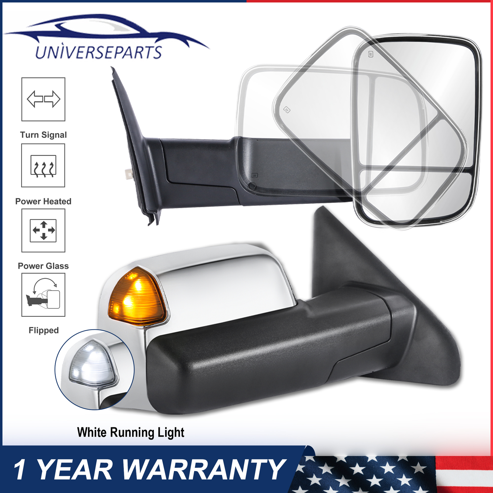 Chrome Tow Mirror Flip Up For 2002-2008 Dodge Ram 1500 03-08 Dodge Ram ...