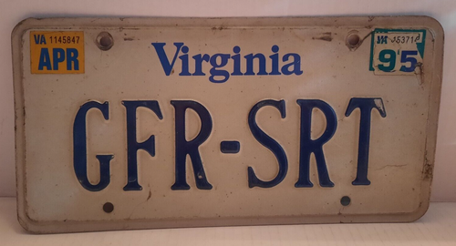 Virginia Vanity License Plate "GFR-SRT" VA Expired Personalized Custom ...