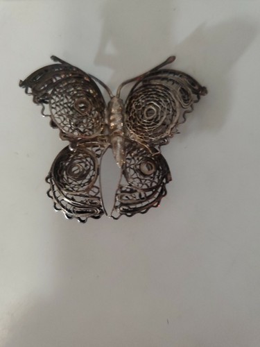 VINTAGE ANTIQUE LARGE MADE IN MEXICO SILVER FILIGREE BUTTERFLY MOTH ...