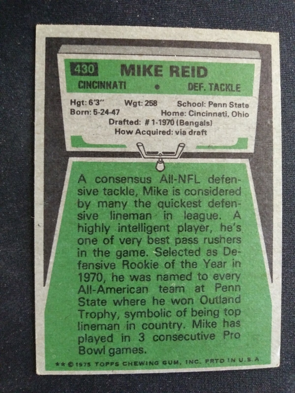 1975 Topps Football Card # 430 Mike Reid - Cincinnati Bengals | eBay