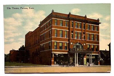 1910 Postcard ELK THEATRE PARSONS KANSAS Light Gel Corner Drug Store ...
