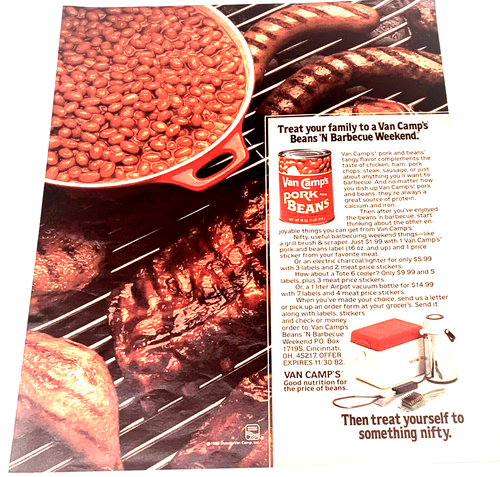 Van Camp's Pork and Beans 1982 Vintage Print Ad Barbecue Grill Ribs ...