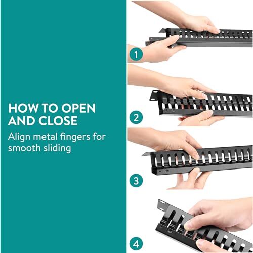 1U Horizontal 19 Inch Rack Mount Cable Management - 24 Slot Metal ...