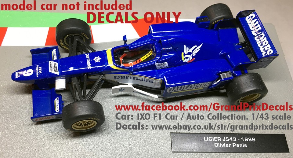 F1 car collection Ligier JS43 GAULOISES water slide DECALS 1996 1:43 ...