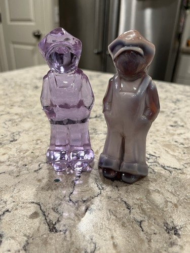 Vintage 2 Mosser Purple Swirl , Lavender Glass Josh Joshua Boy Figurine ...