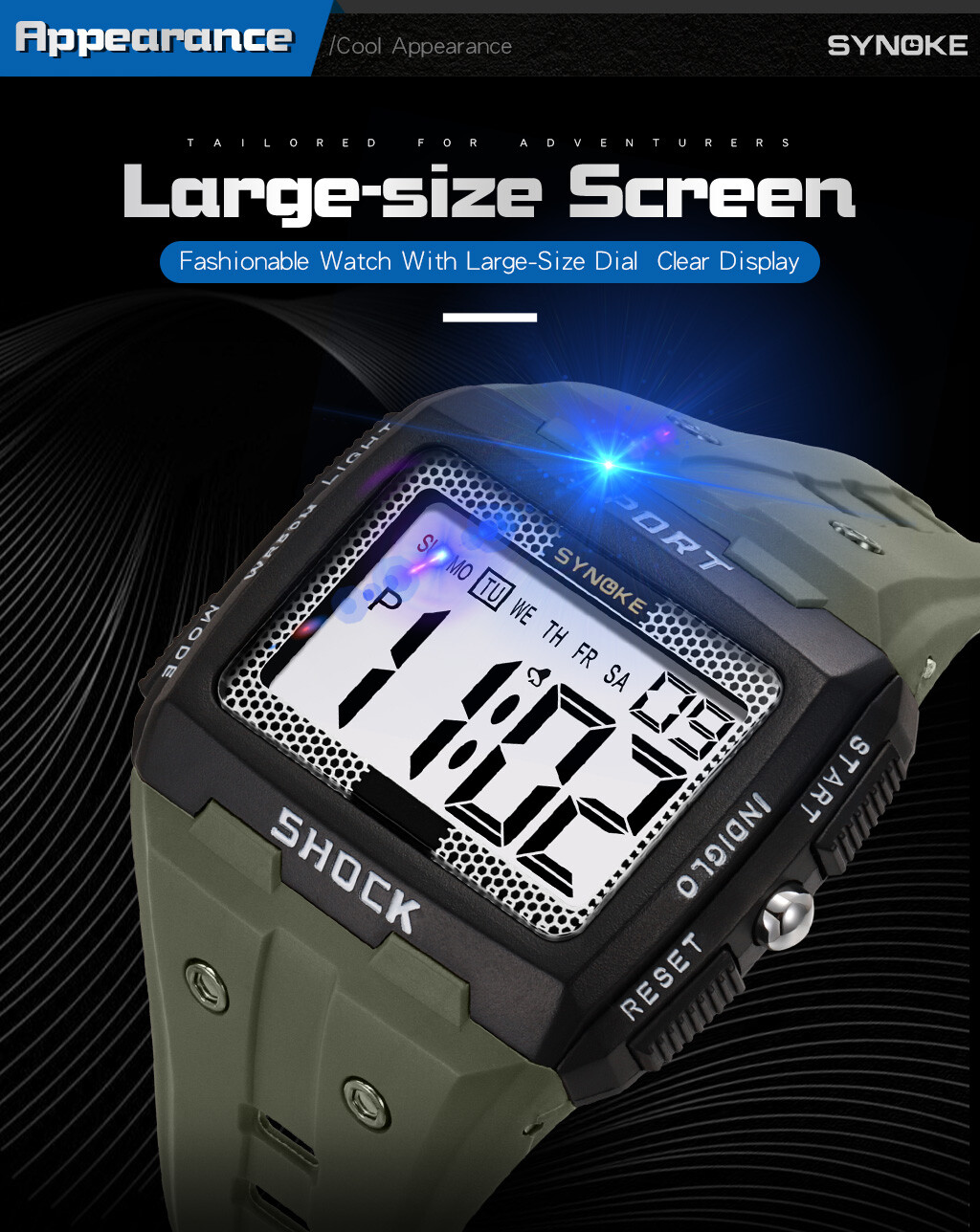 Men Digital Watch Outdoor Sport Big Numbers Easy to Read Water ...