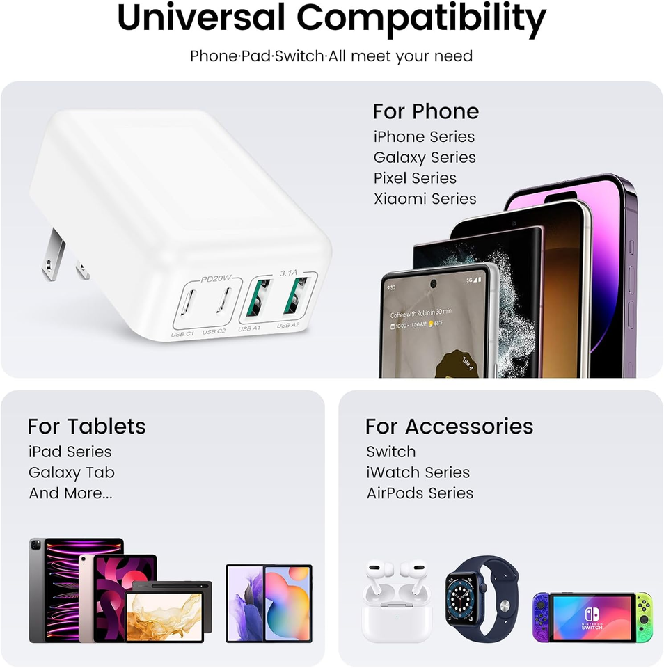 40W USB C Charger Block Flat USB C Wall Charger Slim Dual Port Type C ...