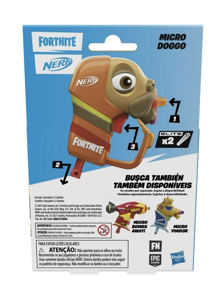 Nerf Fortnite Micro Doggo Mini Dart Firing Blaster Pug with 2 Nerf ...