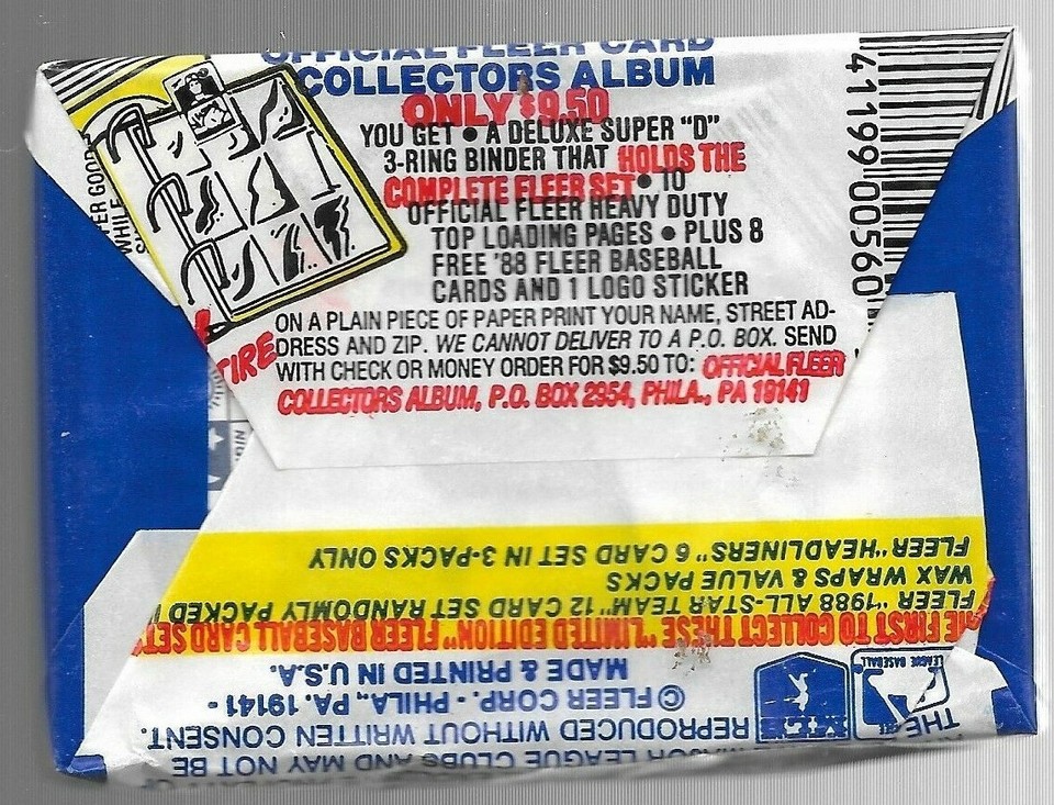 1988 Fleer Baseball Unopened Pack 15 Cards 1 Sticker Vintage | eBay