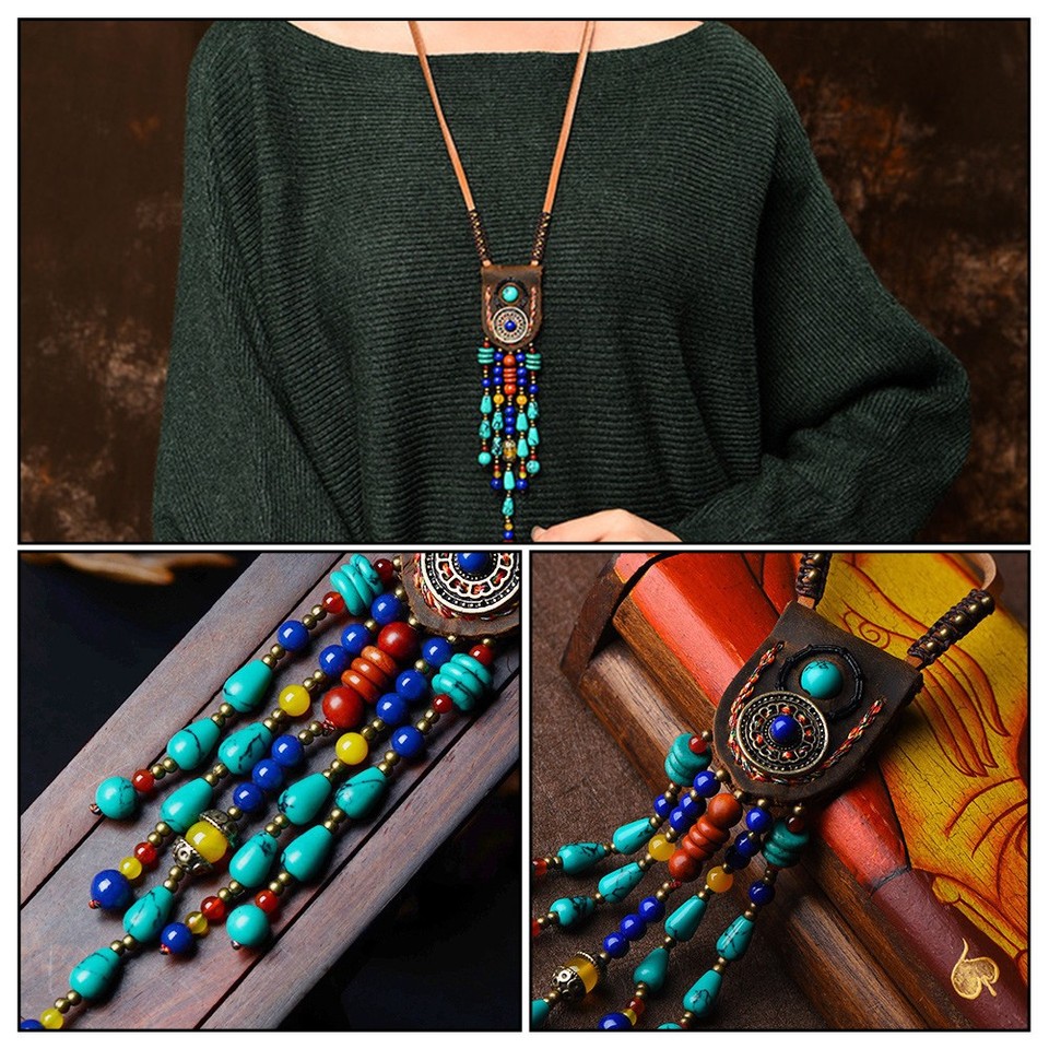 3 pcs Stone Pendant Neck Chain Ethnic Style Necklace Stone Necklace ...