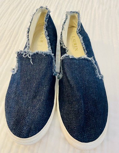 Ralph Lauren Women’s Shoes “ Jinny Fray Denim” Blue Denim Cloth Flats ...