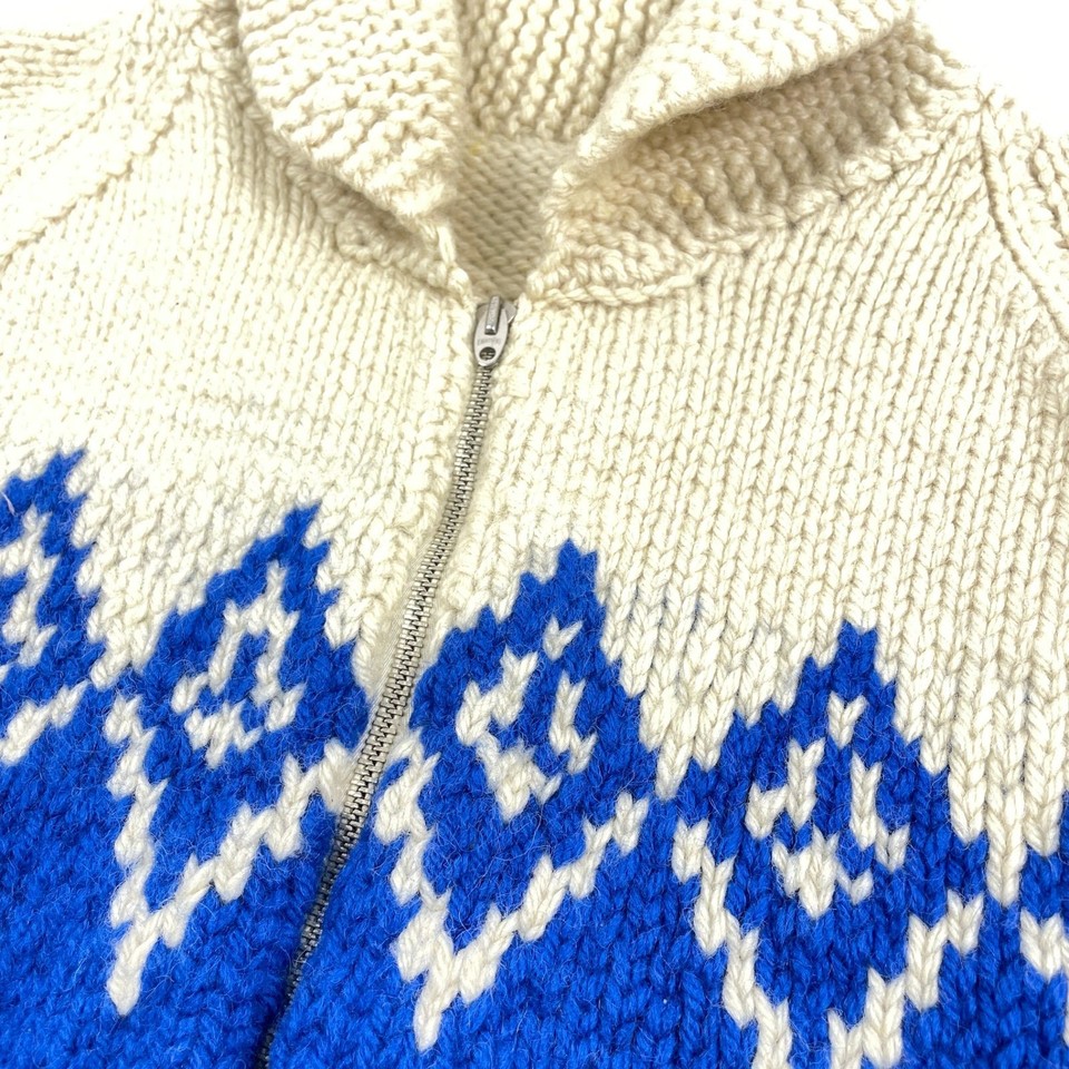 Vtg 60s 70s NOB Cowichan Sweater Lightning Zipper Nordic Pattern Knit ...