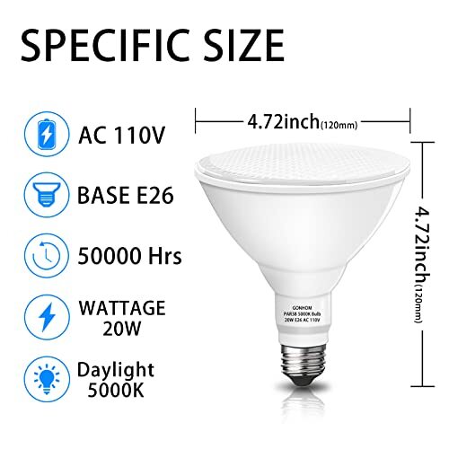 Par38 LED Flood Light Bulbs Outdoor 2 Pack Dimmable 5000K Daylight 20W ...