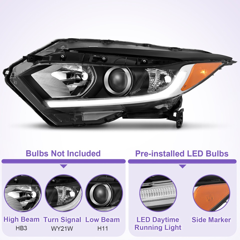 Pair Headlight Assembly Halogen w/ LED DRL For 2019-2022 Honda HRV HR-V ...