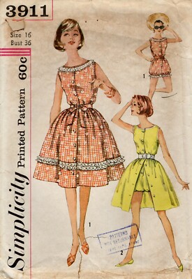 Simplicity 3911 Rockabilly One-Piece Playsuit & Skirt 2 Lengths Sz Teen ...