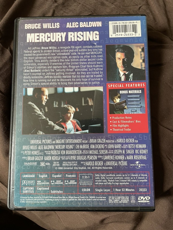 Mercury Rising - DVD Widescreen Bruce Willis Alec Baldwin 25192033322| eBay