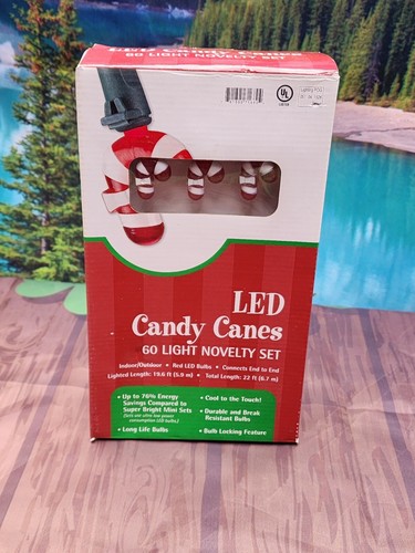 STRING OF 60 LED CANDY CANE CHRISTMAS LIGHTS 22 FEET INDOOR OUTDOOR ...