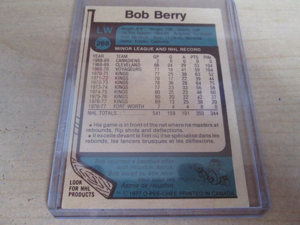 1977-78 OPC / 268 BOB BERRY LOS ANGELES KINGS | eBay