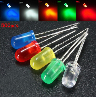 500Pcs 3mm/5mm LED Light White/Yellow/Red/Blue/Green Assortment Diodes ...