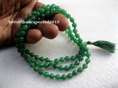 GREEN AGATE HAKIK HAKEEK GENUINE 108 HINDU PRAYER JAPA MALA*BLESSED ...