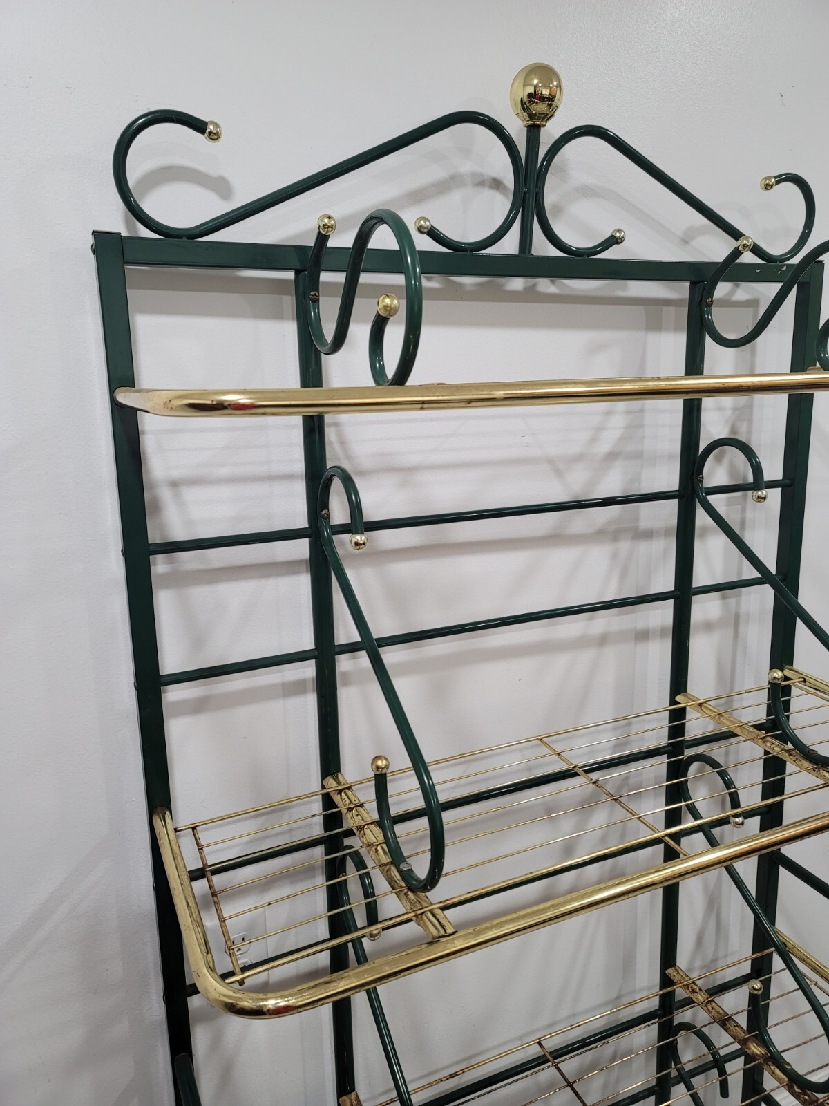 French Country Bakers Rack Green With Polished Brass Details | eBay