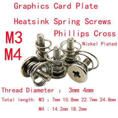 10pcs M3 M4 Nickel Plated Graphics Card Fixing Heat Sink Screws Spring ...