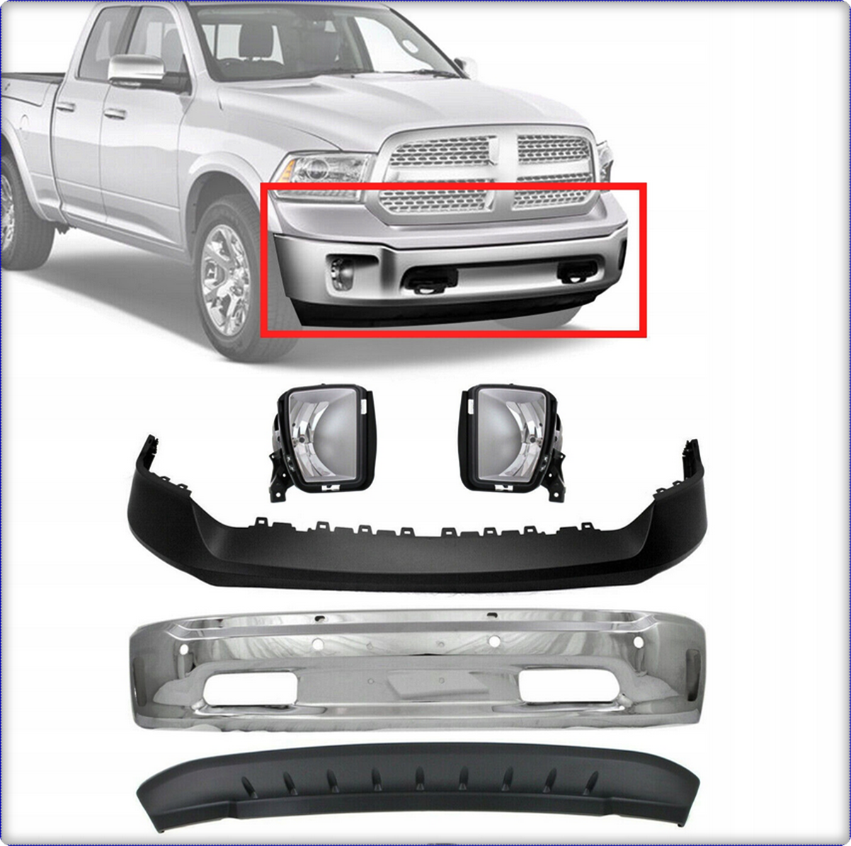STOßSTANGE VORNE + SPOILER + HALOGENE FÜR DODGE RAM 1500 2013 - 2018 ...