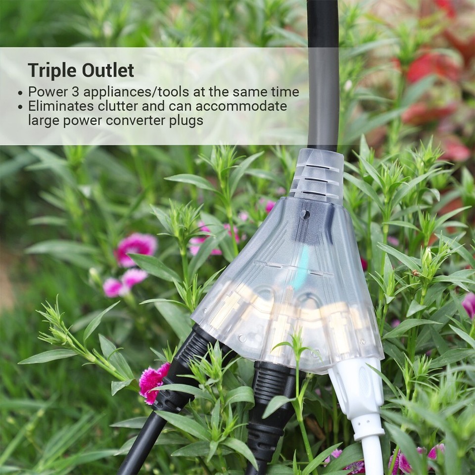 DEWENWILS 2 FT 12/3 Gauge Indoor/Outdoor Tri-Tap Extension Cord ...