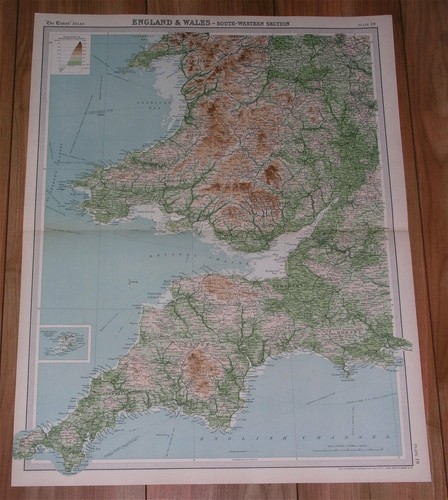 1922 VINTAGE MAP OF WESTERN ENGLAND CORNWALL DEVON SOMERSET WALES ...