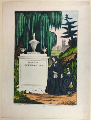 1847 Nathanial Currier Color Lithograph Mourning Cemetery Print ...