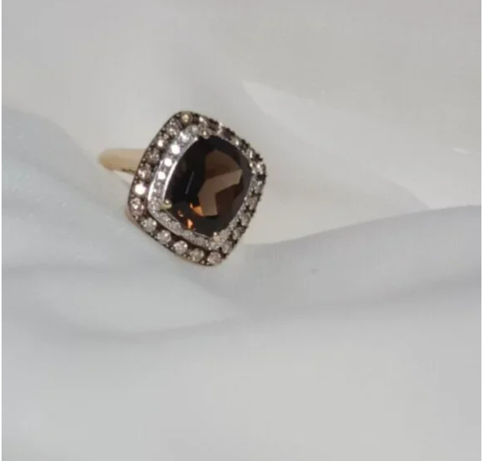 14K SOLID GOLD SMOKEY QUARTZ DIAMOND RING | eBay