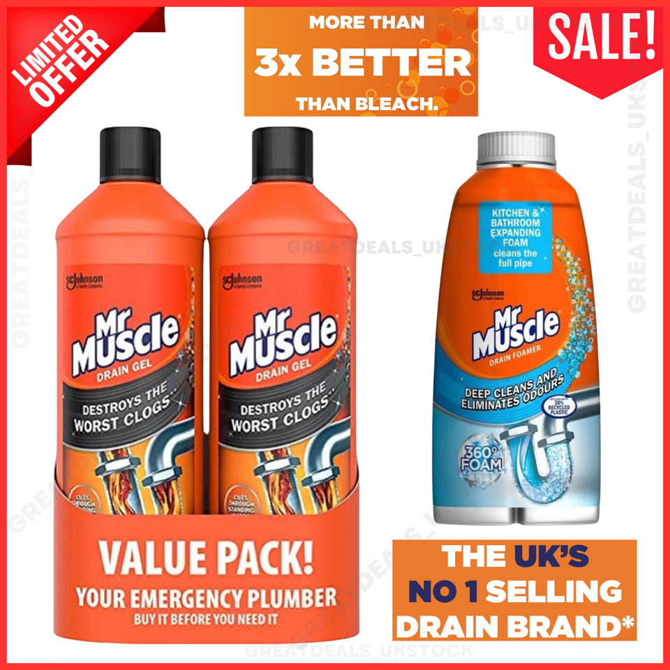 Mr Muscle Drain Unblocker Sink Drain Pipes Cleaner Heavy Duty Drain Gel ...