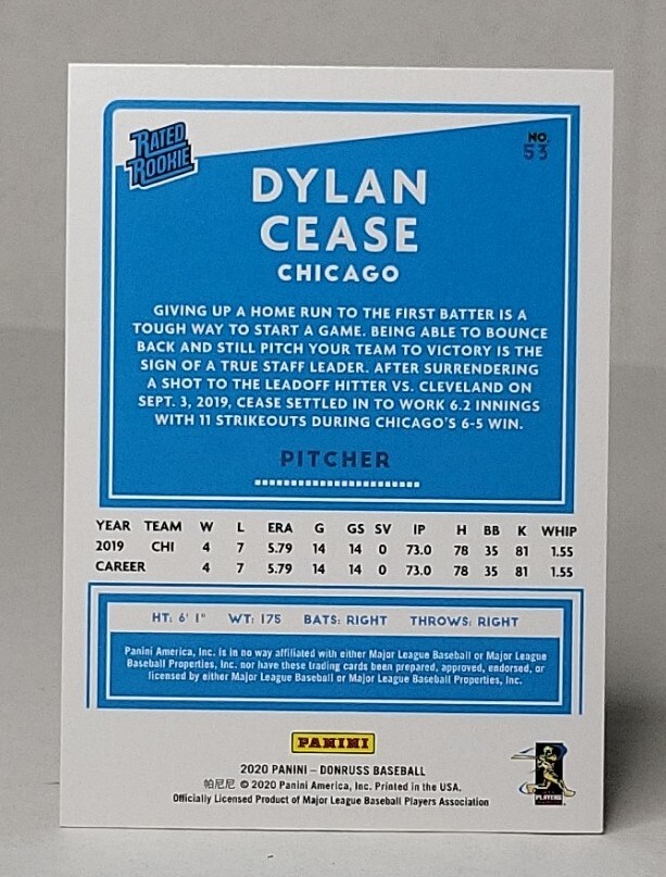 2020 Donruss Dylan Cease Orange Foil Rated Rookie Card #53 | eBay
