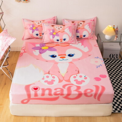 Linabell Pink Girl Favourite Bed Decor Set Fitted Sheet Single/Double ...