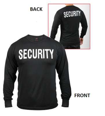 Security LONG SLEEVE Black T-Shirt Front & Back Print Crowd Control Bar ...