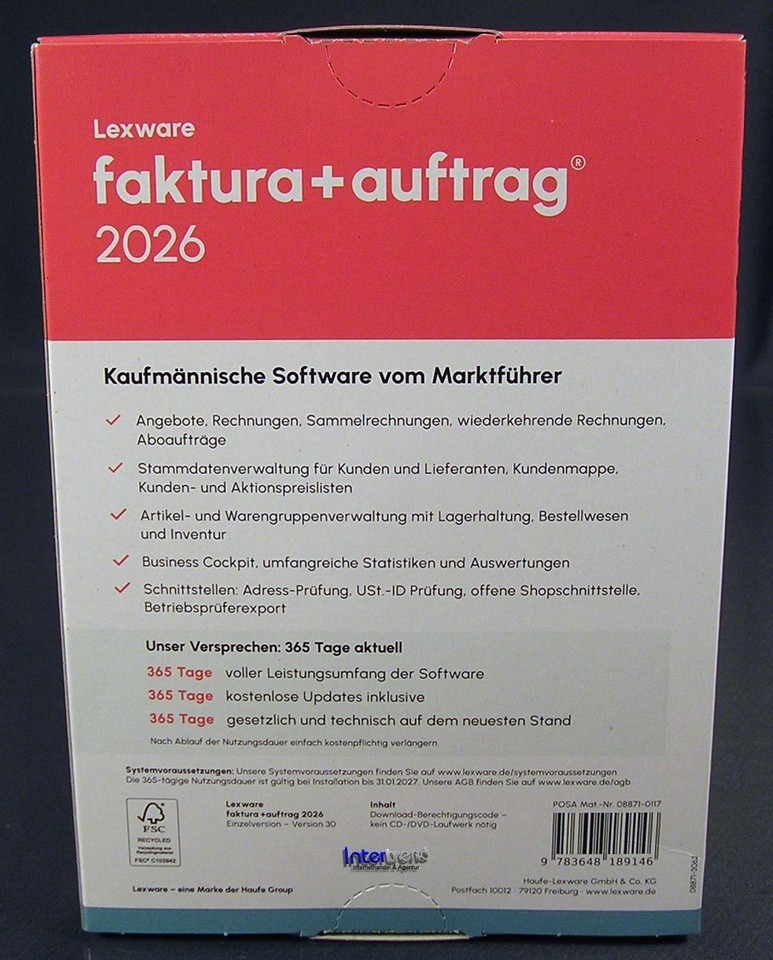 Lexware Faktura + Auftrag 2026 Box 365-Tage + Benutzerhandbuch (PDF ...