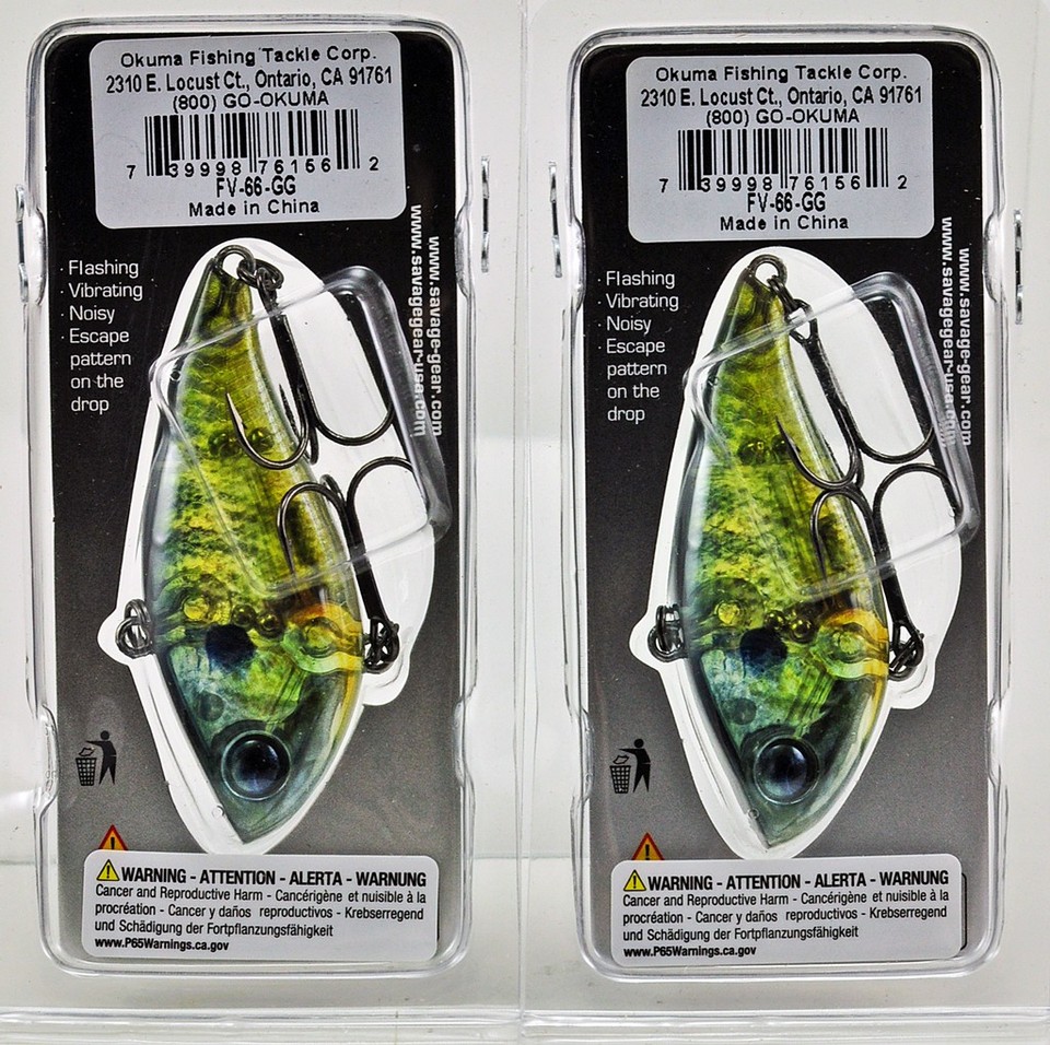 (LOT OF 2) SAVAGE GEAR 2-2/3" FAT VIBES 66 7/10OZ FV-66-GG GHOST GILL ...