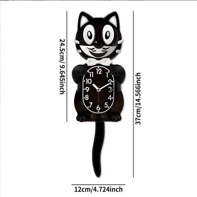 Classic Black Kit Cat Clock Tail Swingable Wall Clock Art Decor UK ...