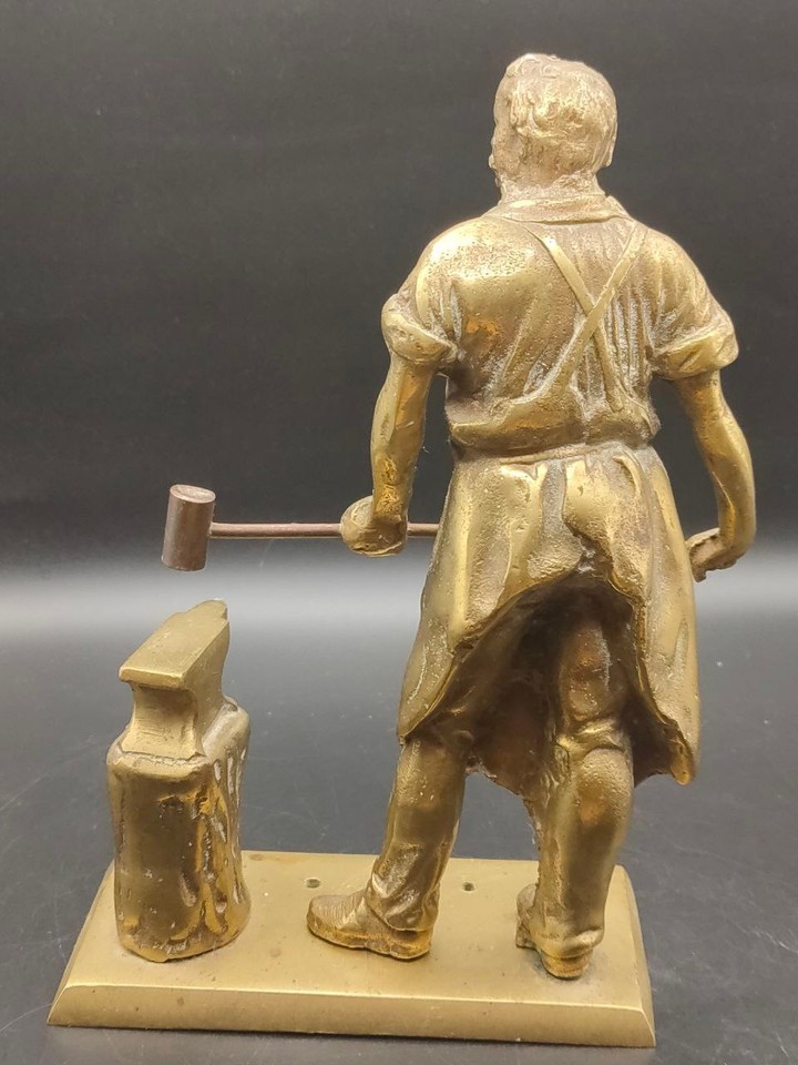 Vintage Solid Brass Blacksmith Figurine – Heavy 20cm Sculpture ...