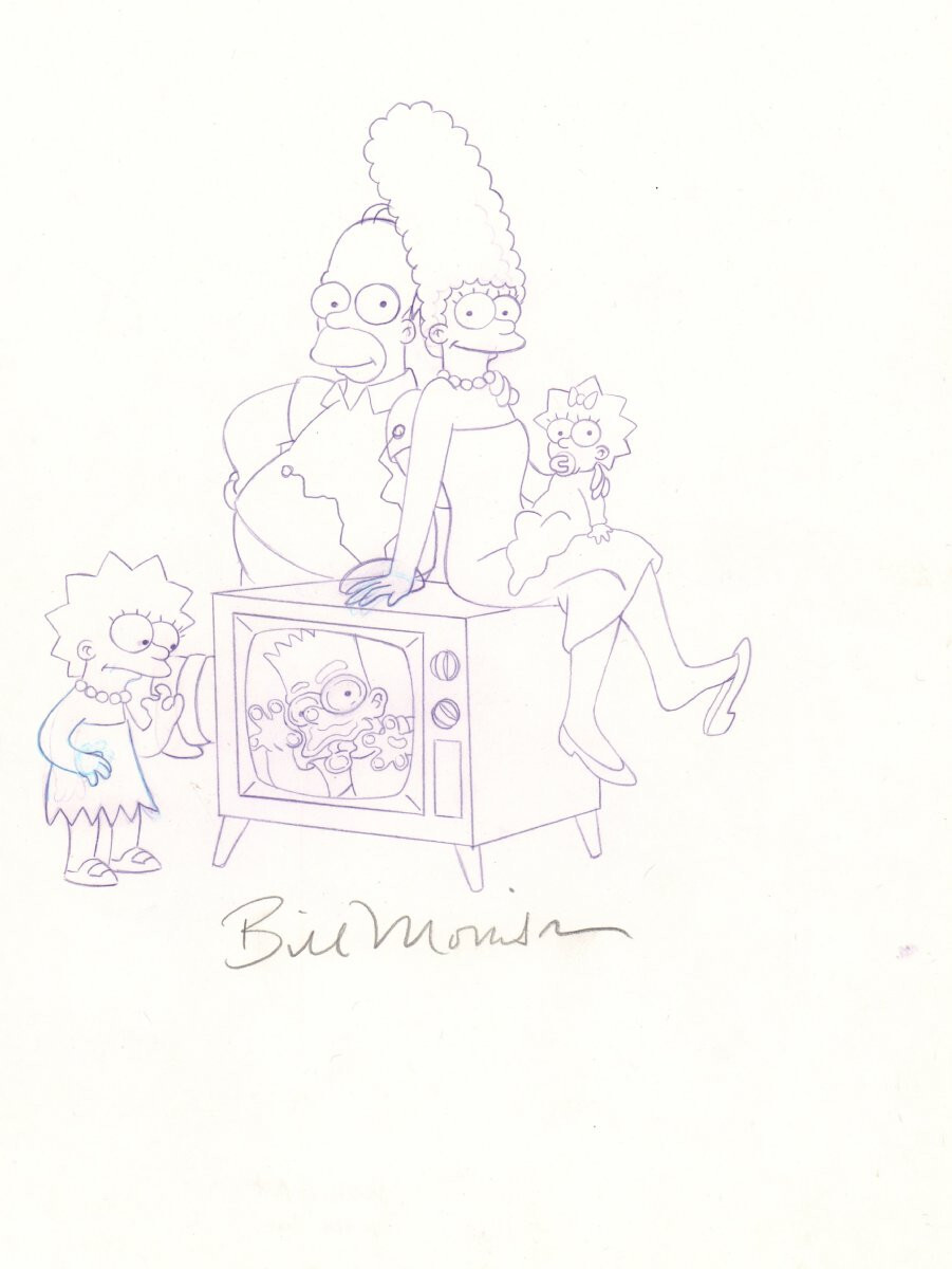 The Simpsons Family with Bart Stuck in the TV Pencil Promo Art by Bill ...